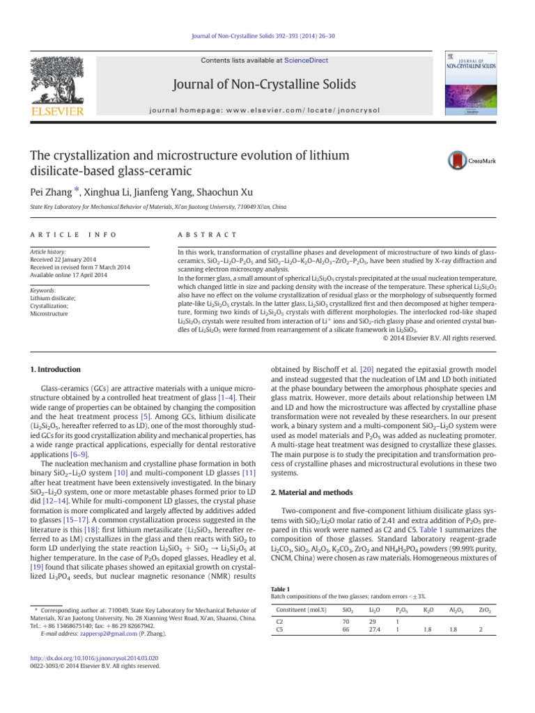 The Crystallization and Microstructure Evolution of Lithium Disilicate ...
