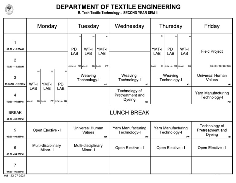 Timetable Sytt Odd Sem 2024 | PDF