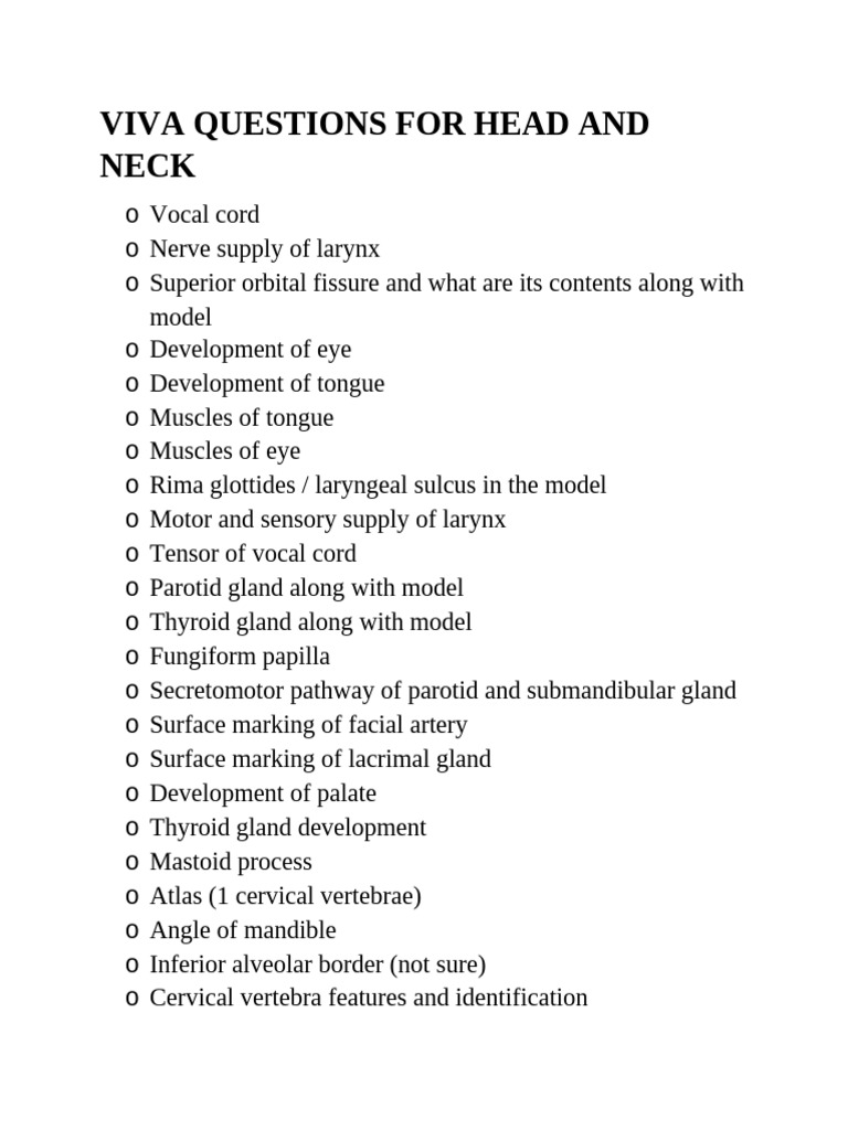 Viva Questions For Head and Neck | PDF