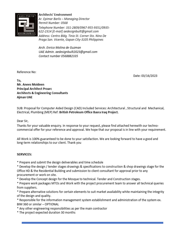 Proposal for CAD Services to Proarc | PDF | Architect | Computer Aided ...