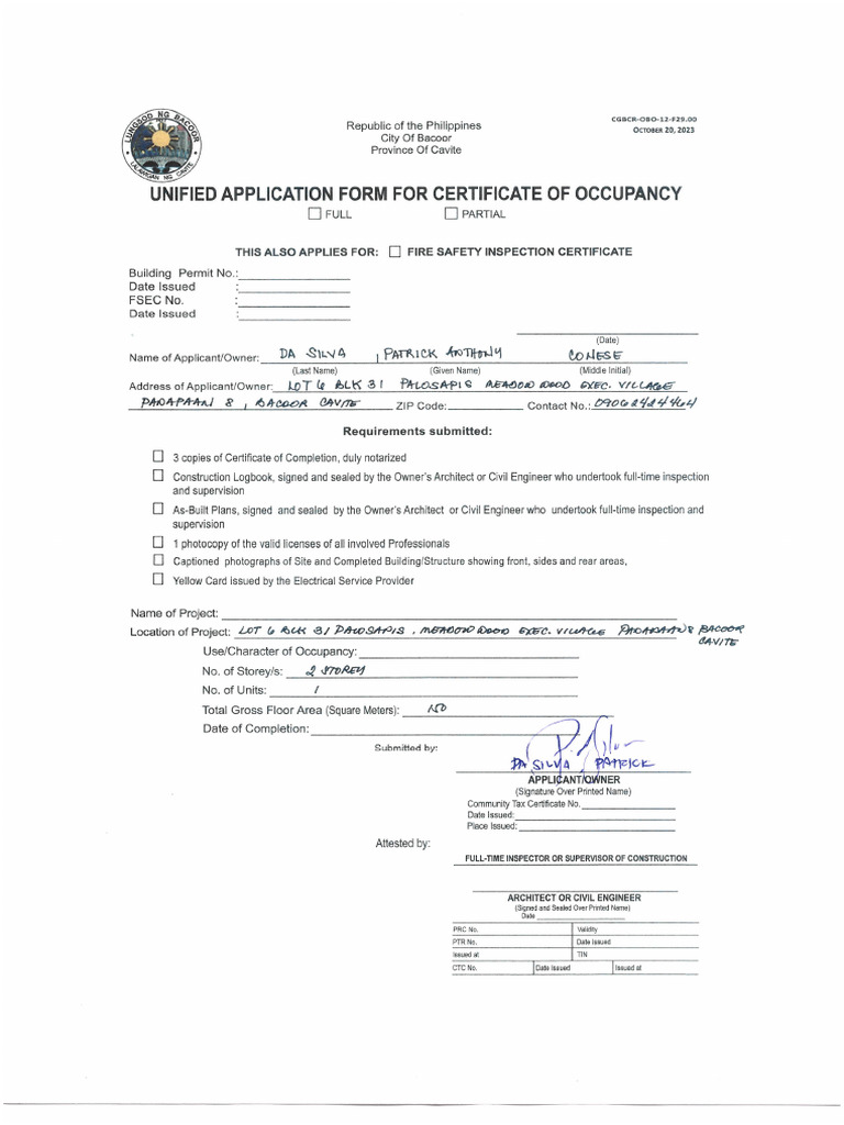 Certificate of Occupancy | PDF