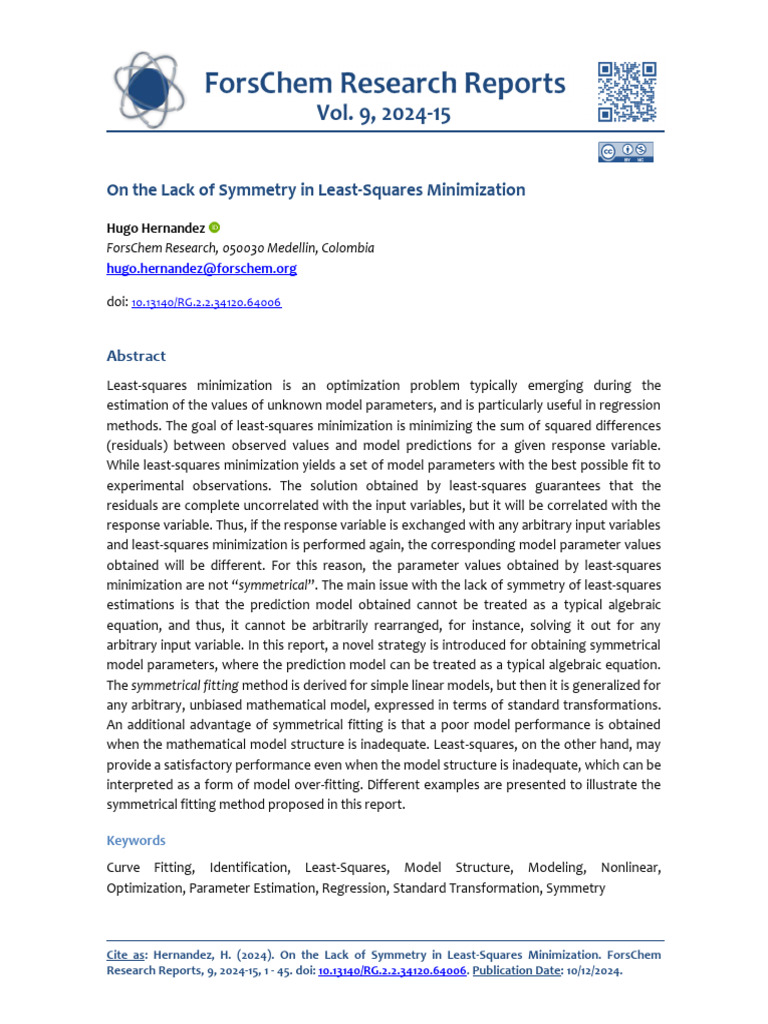 On The Lack Of Symmetry In Least Squares Minimization Pdf Least
