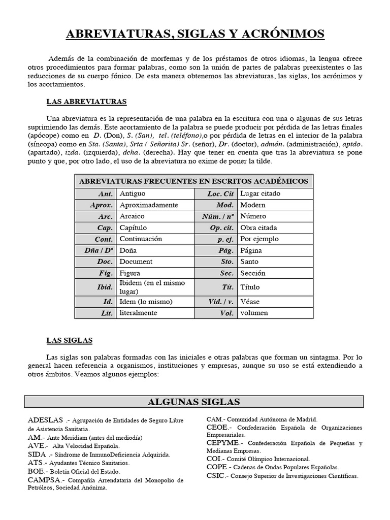 ABREVIATURAS, SIGLAS Y ACRÓNIMOS | PDF | España