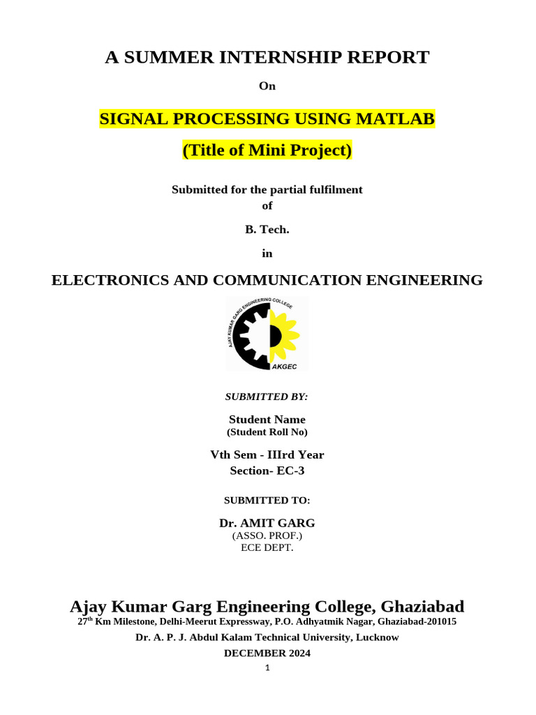 Mini Project - Internship Report Format-All Students | PDF