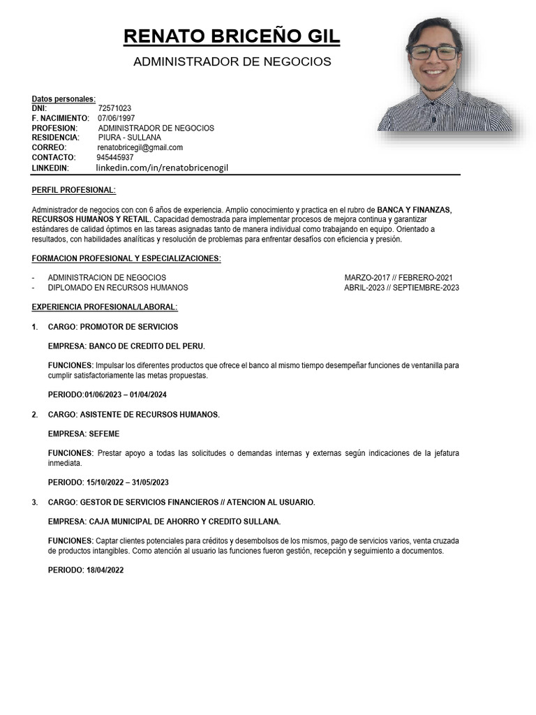 RENATO BRICEÑO GIL_CV | PDF | Business | Gestión de recursos humanos