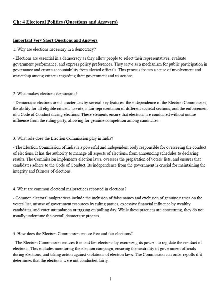 Electoral Politics (Questions and Answers) | PDF | Elections | Voting