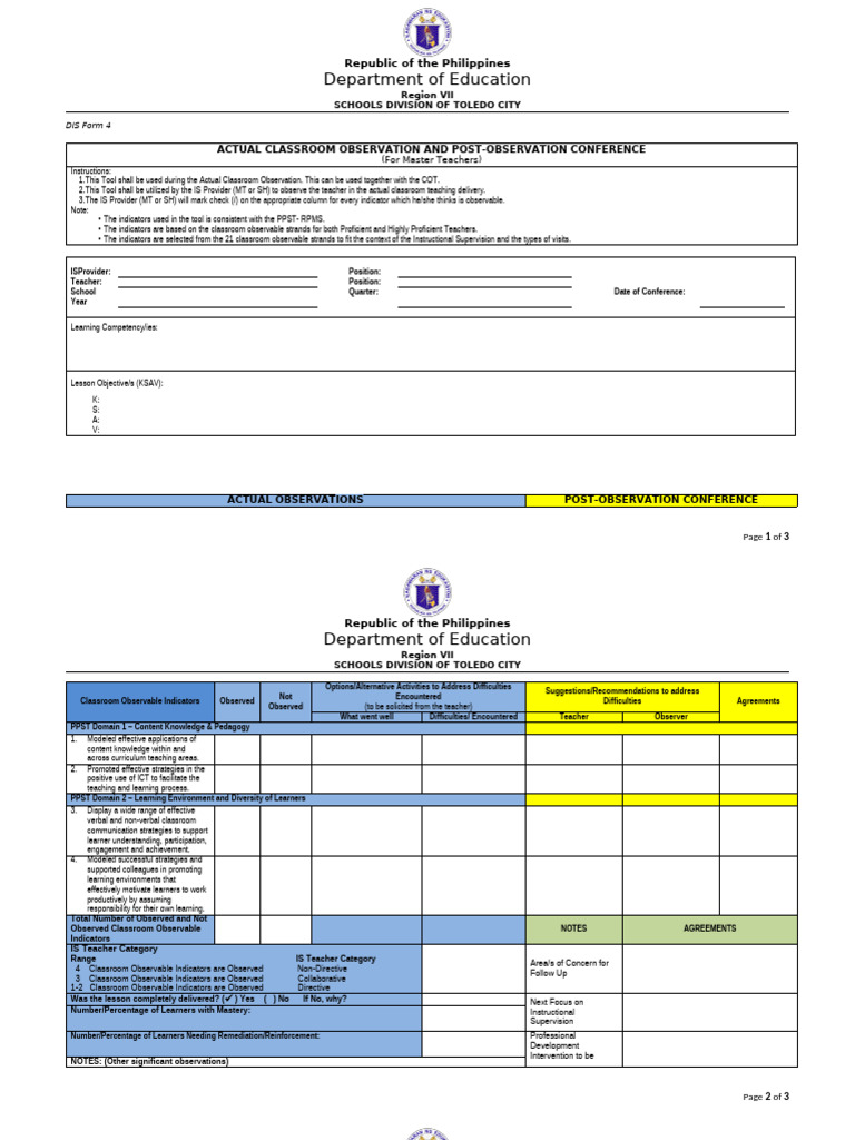 Classroom Observation Tool Guide | PDF | Teachers | Learning