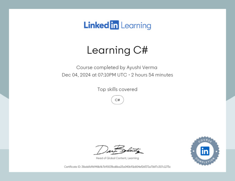 CertificateOfCompletion - Learning C | PDF