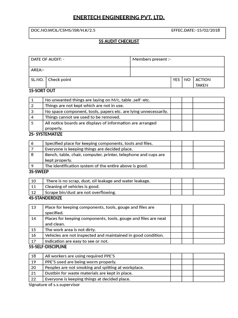 5s Audit Checklist | PDF