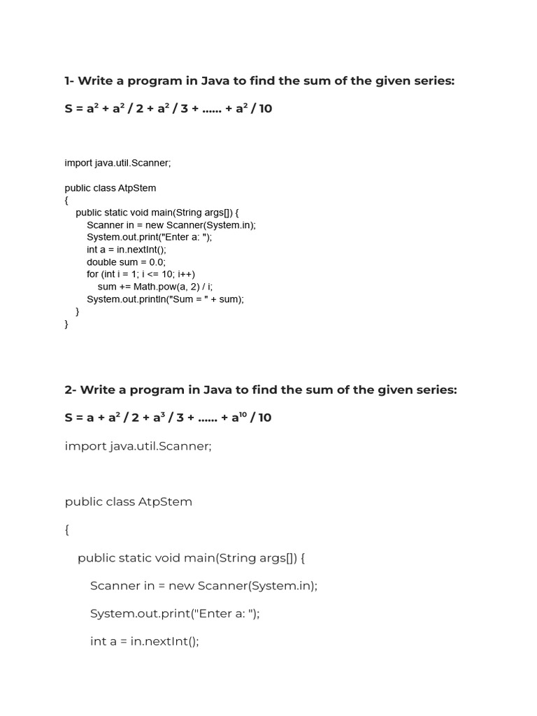 Java Programs for Series Summation | PDF | C++ | Computer Programming