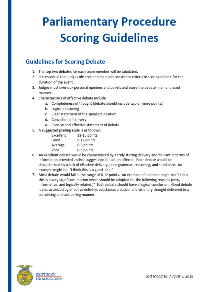 Parliamentary Procedure Scoring Guidelines - New Draft | PDF | Reason ...