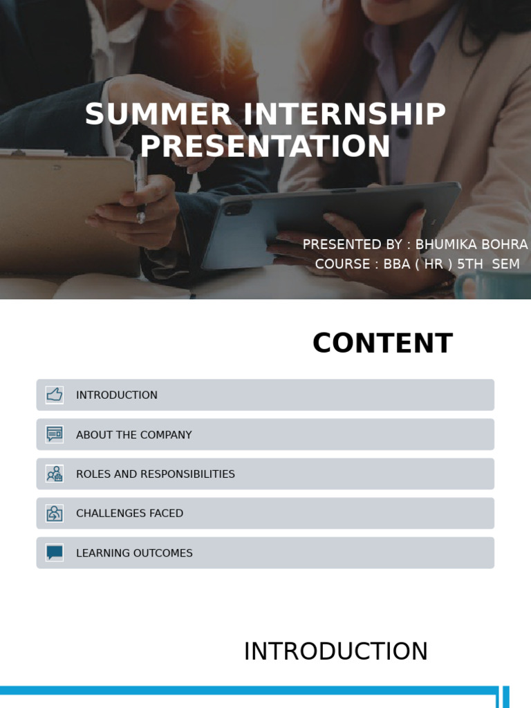 Summer Internship Presentation: Presented By: Bhumika Bohra Course: Bba (HR) 5Th Sem | PDF