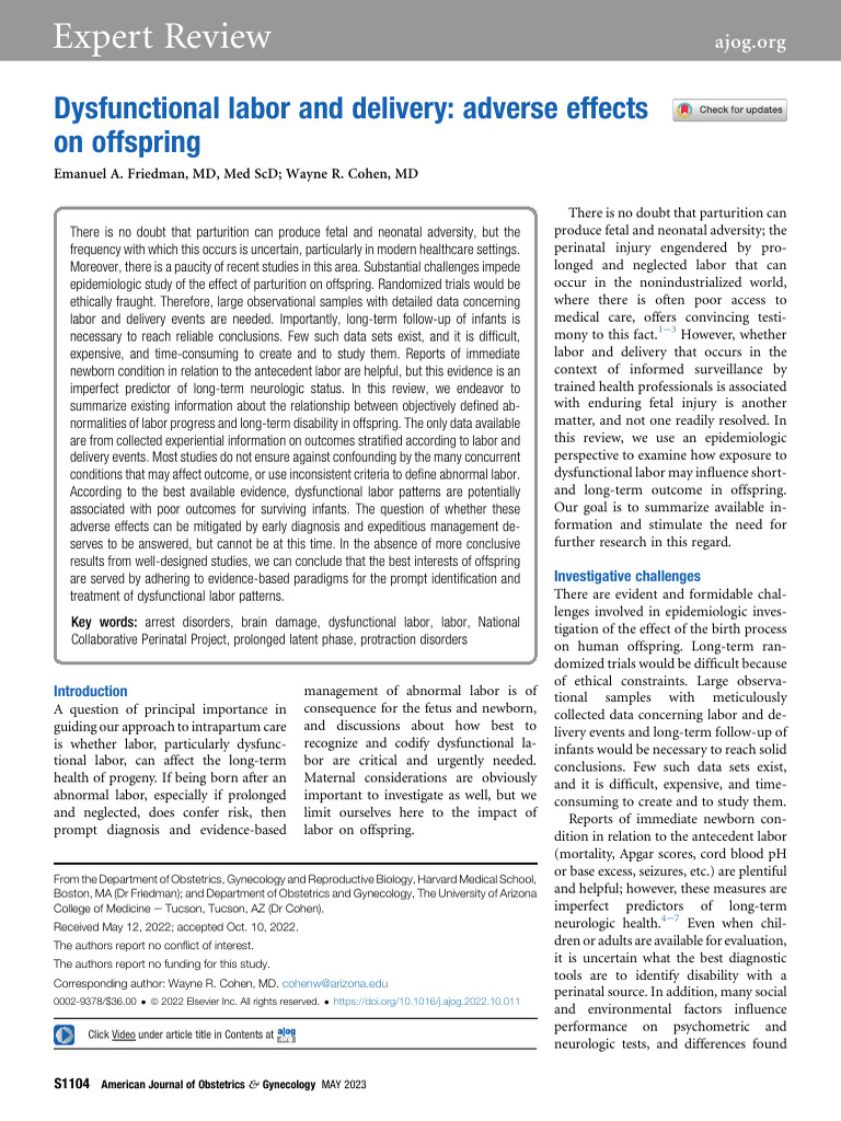 Dysfunctional Labor and Delivery Adverse Effects | PDF | Childbirth ...