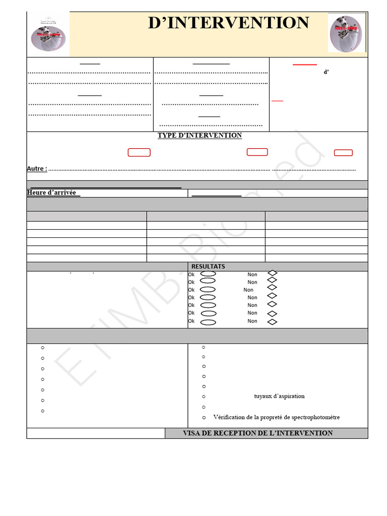 Fiche d'Intervention Technique Maintenance | PDF