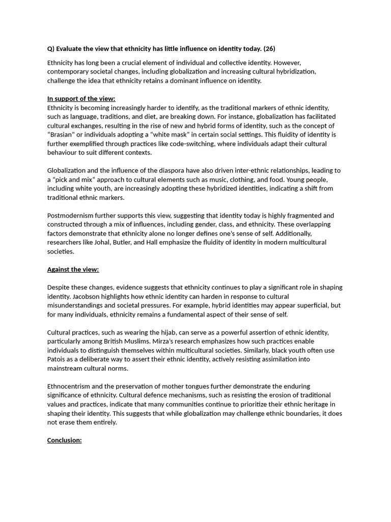 26 Mark Answer (Ethnicity) | PDF | Identity (Social Science) | Ethnicity