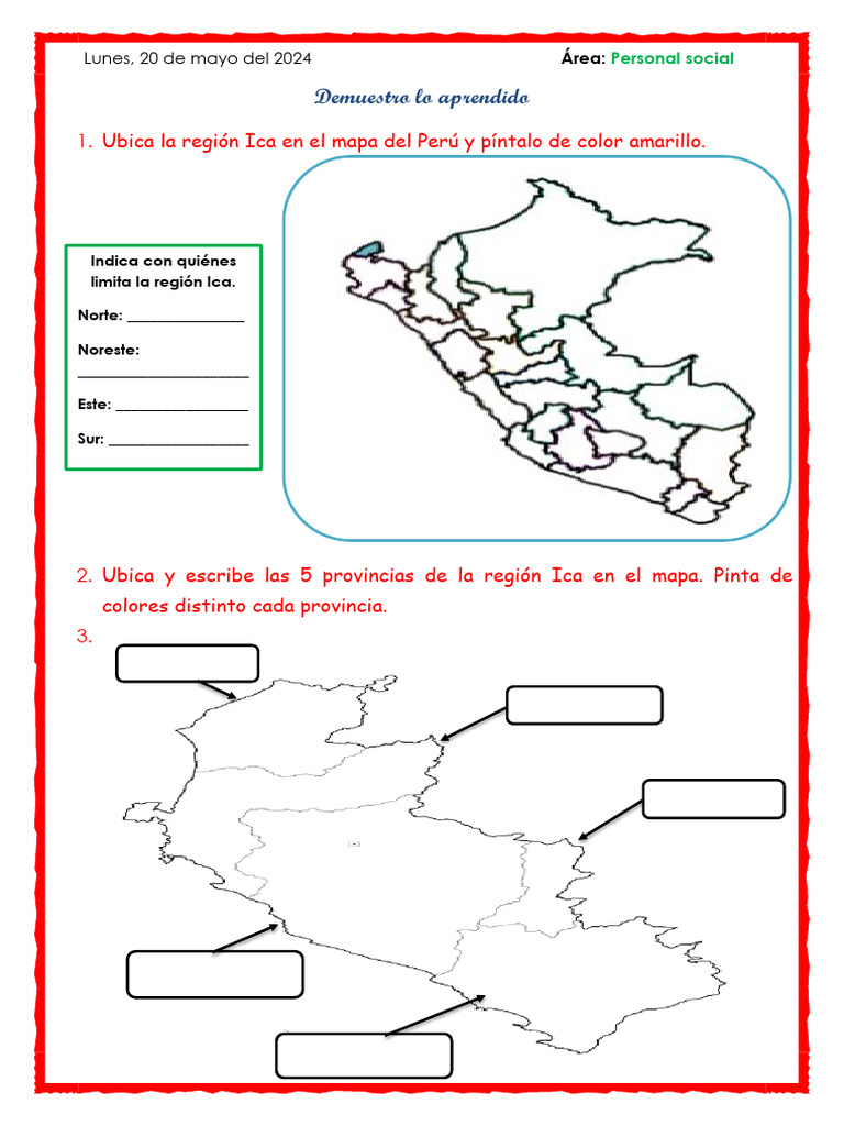 20 Mayo PS Ficha Ubica Los Limites de Ica y Sus Provincias | PDF