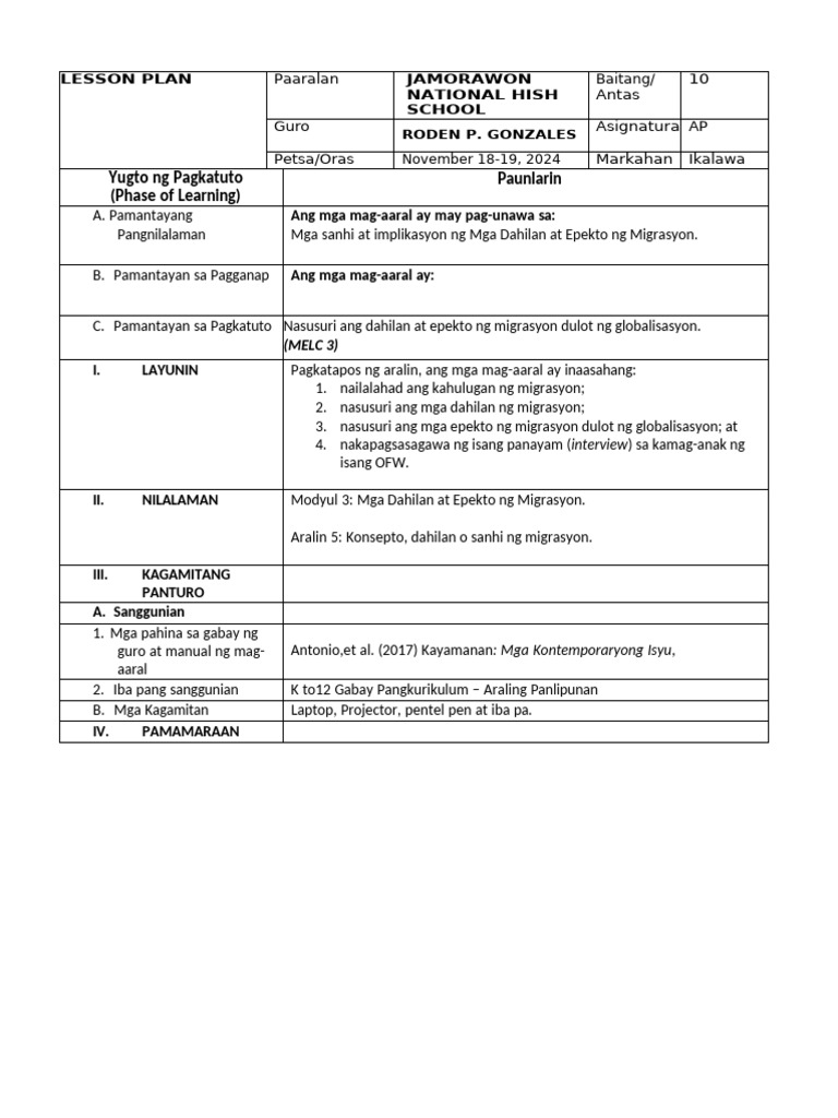 Lesson Plan WEEK 6 | PDF