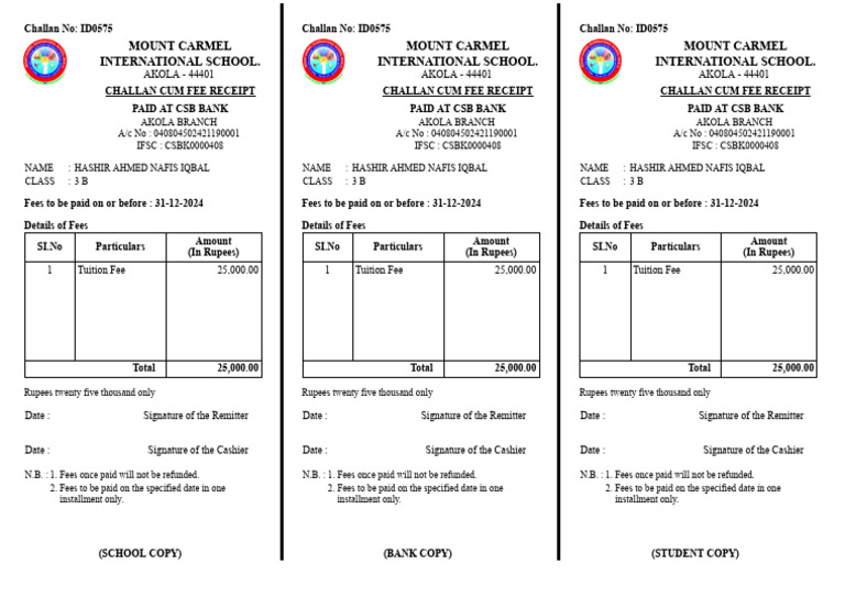Admission Fees Challans (6) | PDF | Service Industries | Road Transport