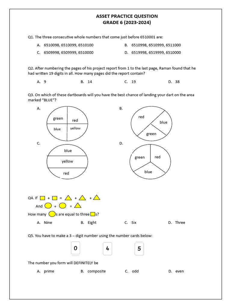 Grade 6 ASSET MATH | PDF