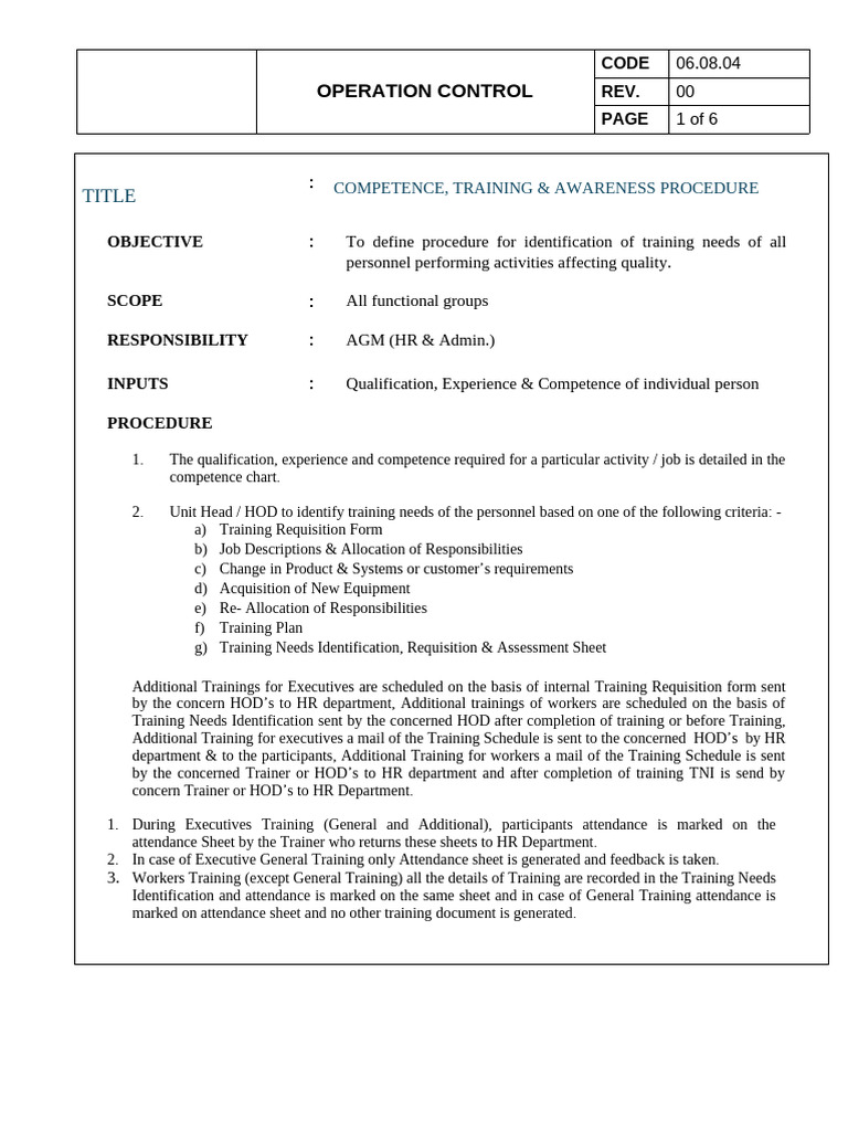 Operation Control - Competence | PDF