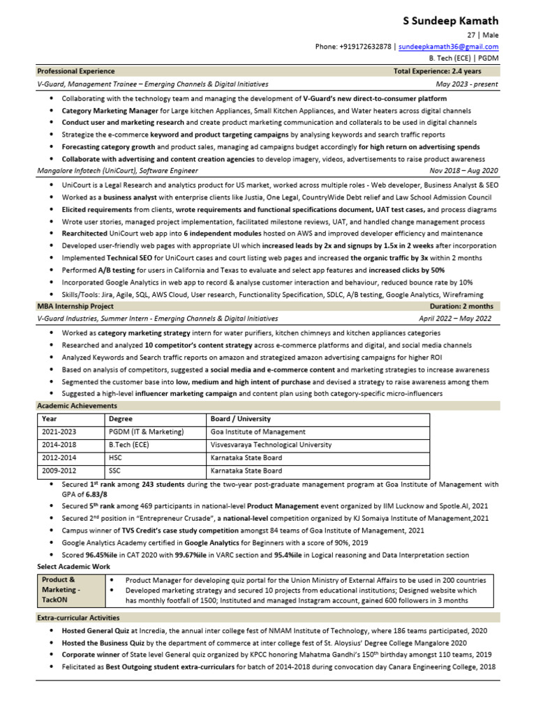 Sundeep Kamath_cvpdf | PDF | Analytics | Search Engine Optimization