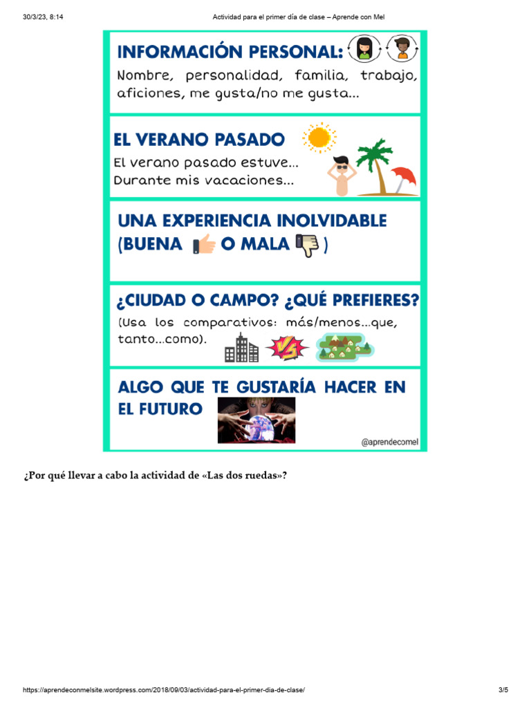 Actividad Para El Primer Día de Clase – Aprende Con Mel | PDF