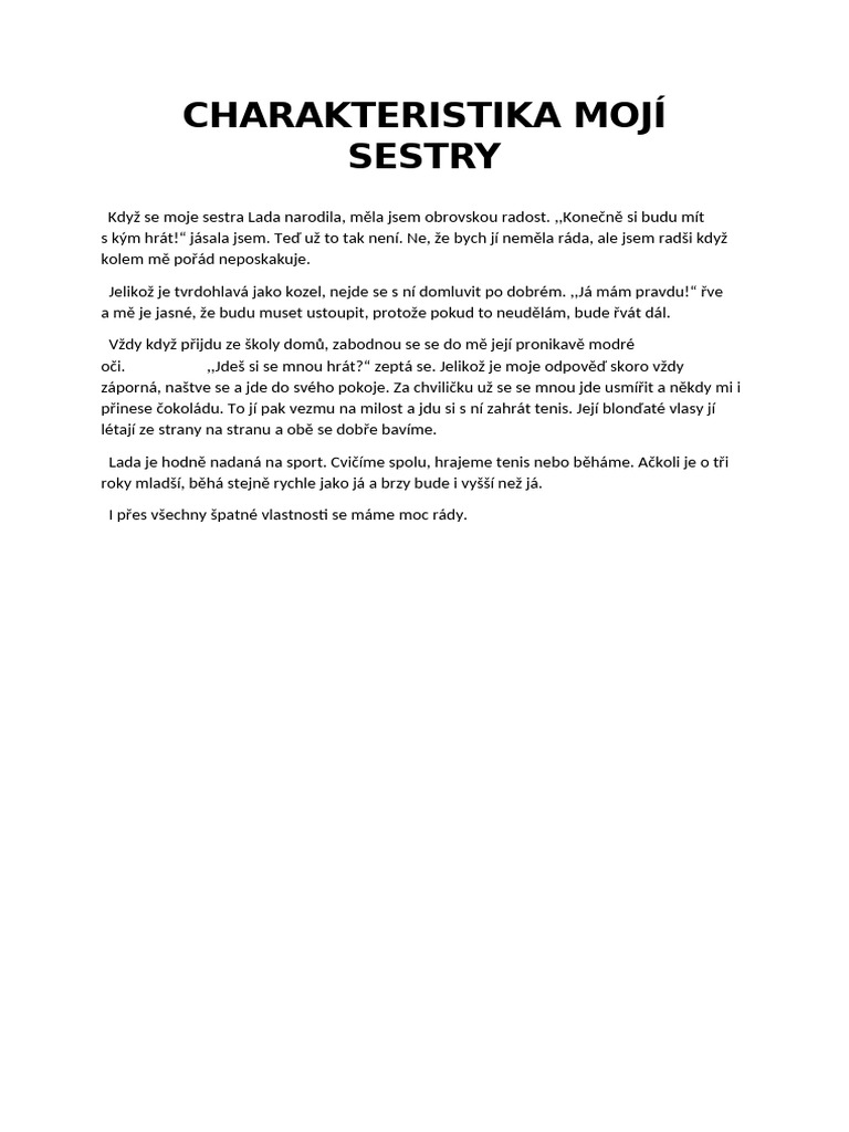 Charakteristika Mojí Sestry | PDF