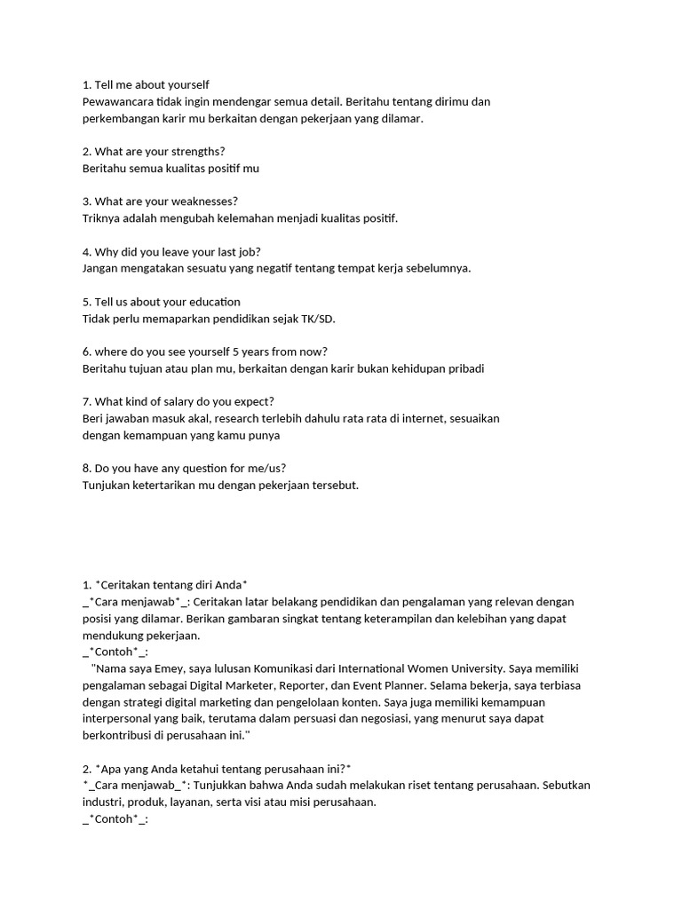 Soal Tanya Jawab Job Interview | PDF