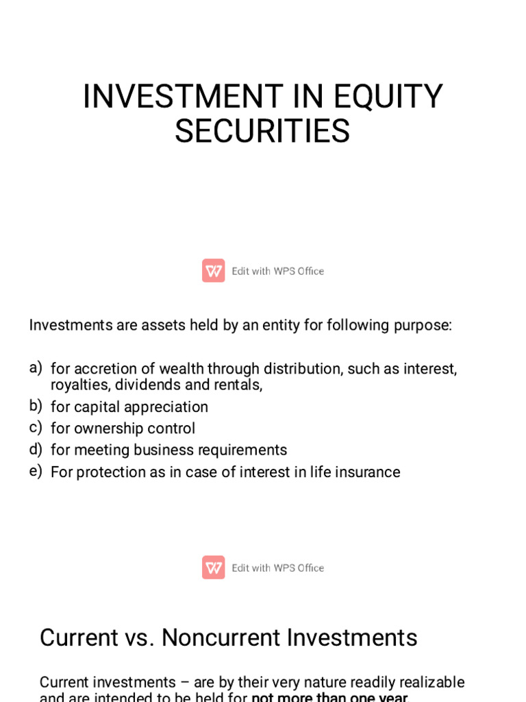investment in equity | PDF | Securities (Finance) | Equity (Finance)
