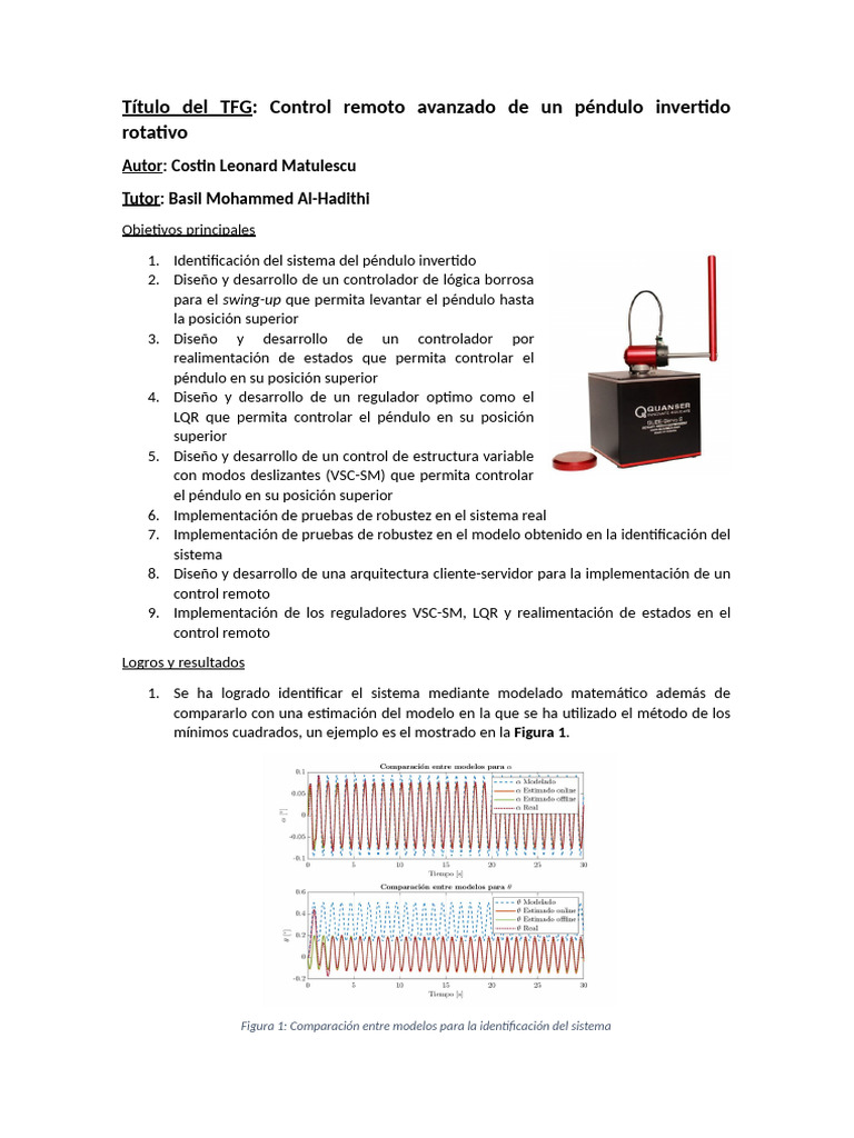 Informe TFG Control Remoto Pendulo Invertido | PDF | Péndulo ...