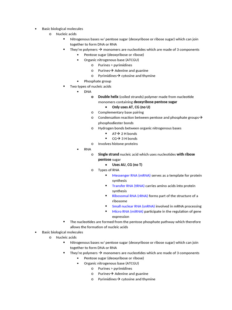 Basic biological molecules | PDF | Rna | Nucleic Acids