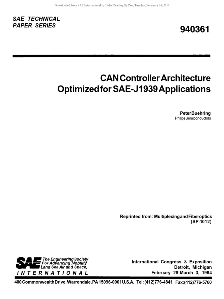 CANControllerArchitecture OptimizedforSAE-J1939 Applications | PDF ...