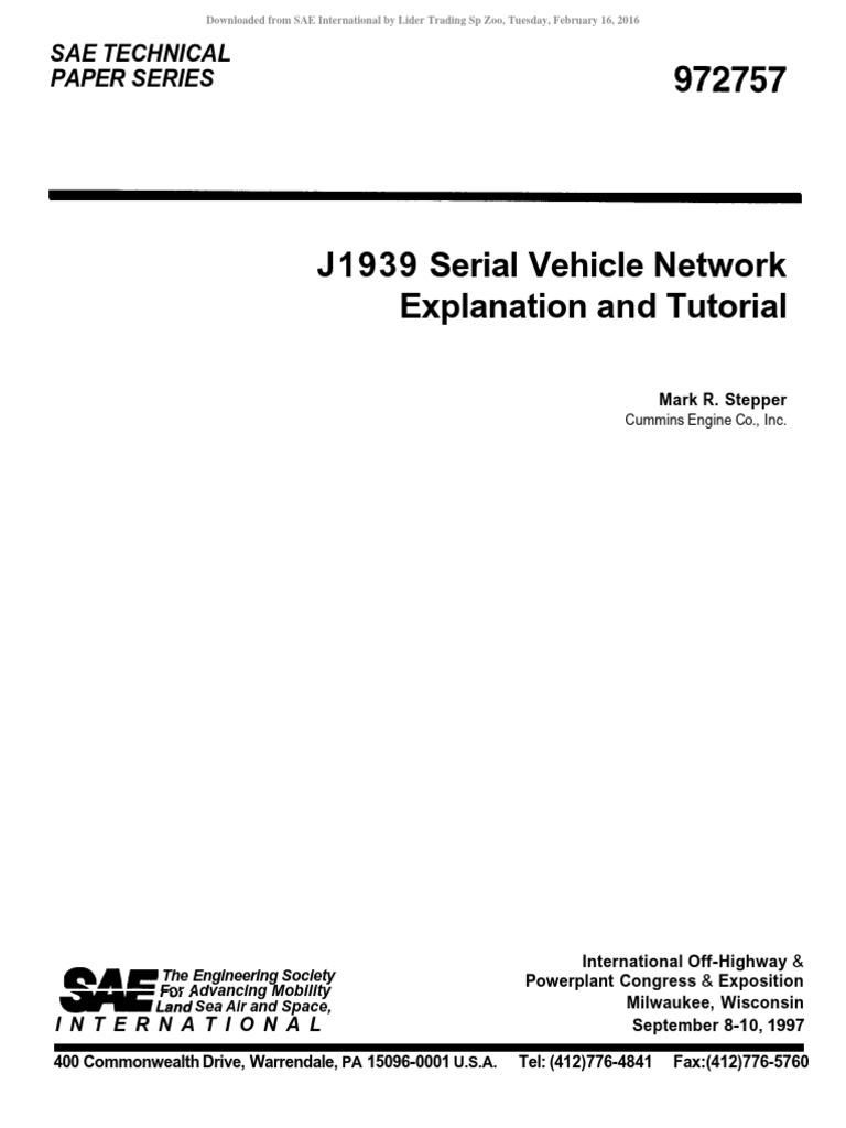 J1939 Serial Vehicle Network Explanation and Tutorial | PDF | Computer ...