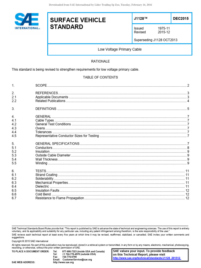 J1128 - Low Voltage Primary Cable - 2015-12 | PDF | Electrical ...