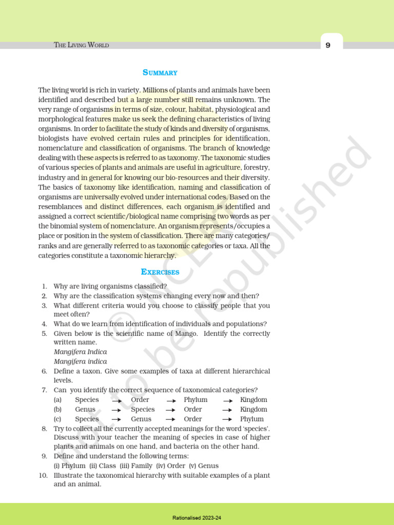Class 11 NCERT Biology: The Living World | PDF | Taxonomy (Biology ...