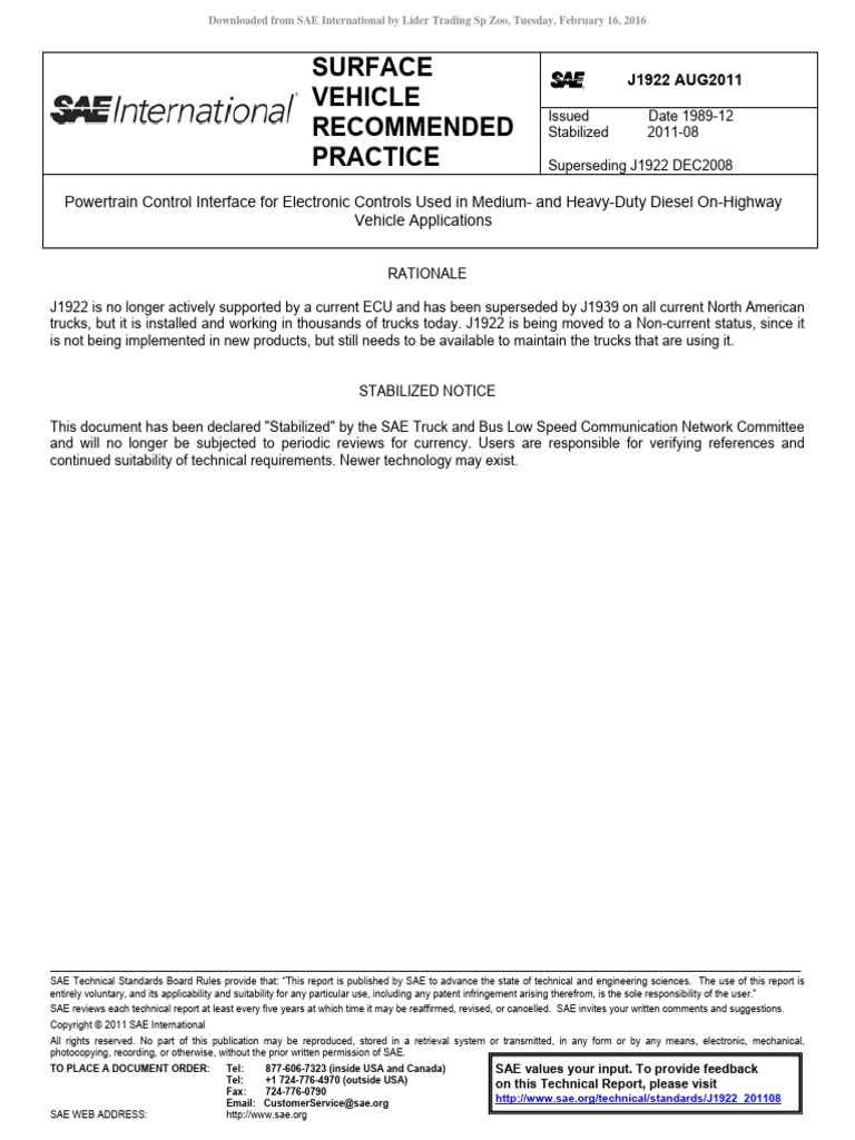 J1922 - Powertrain Control Interface For Electronic Controls Used in Medium - and Heavy-Duty ...