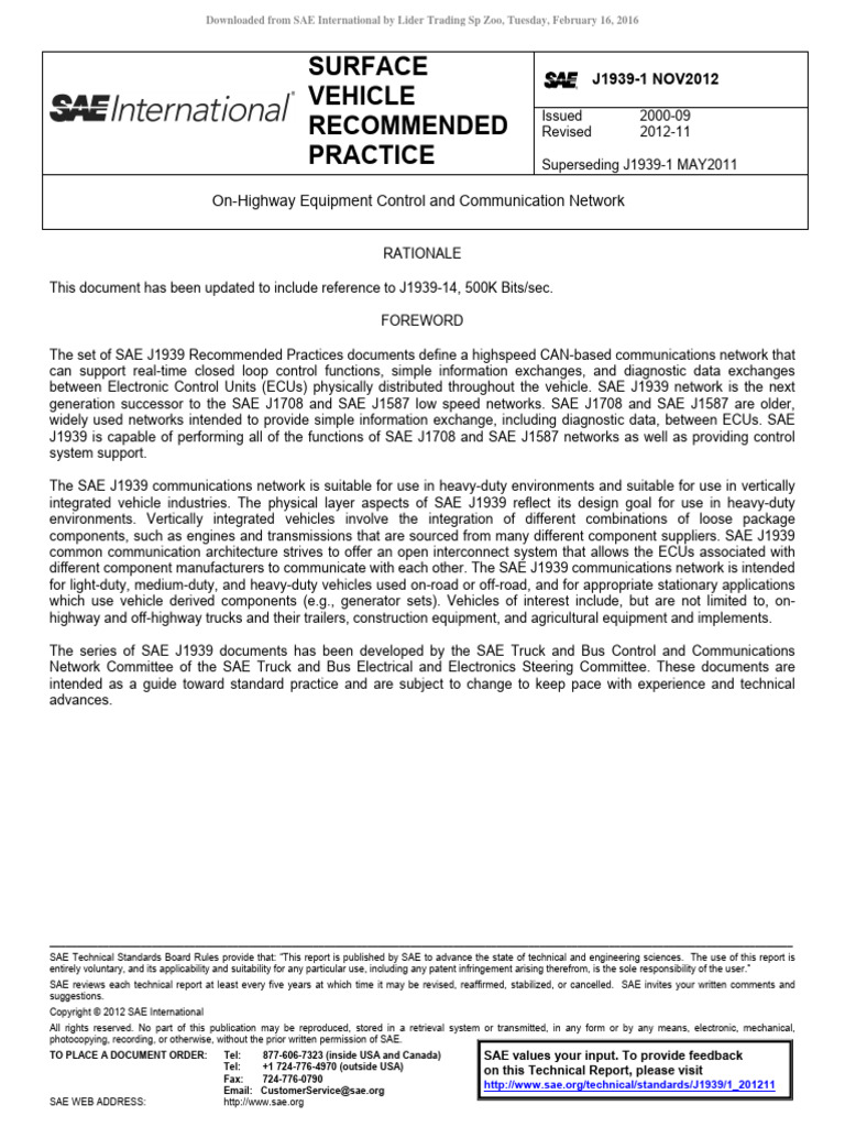 J1939-1 - On-Highway Equipment Control and Communication Network - 2012-11 | PDF | Computer ...