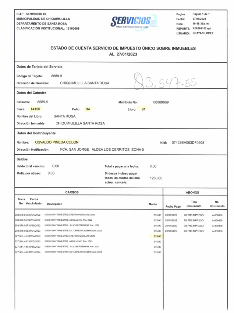 Estados de Cuentas de Osvaldo Pineda Colon | PDF