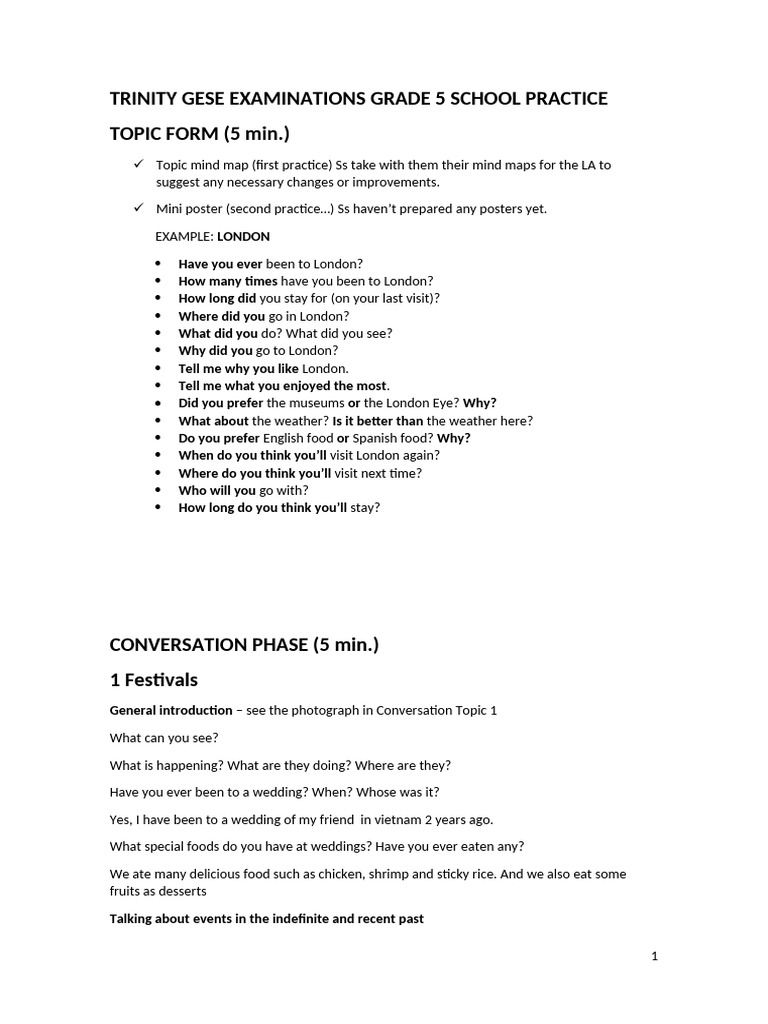 Grade 5 Trinity GESE Exam Practice Guide | PDF | Christmas | Vacation