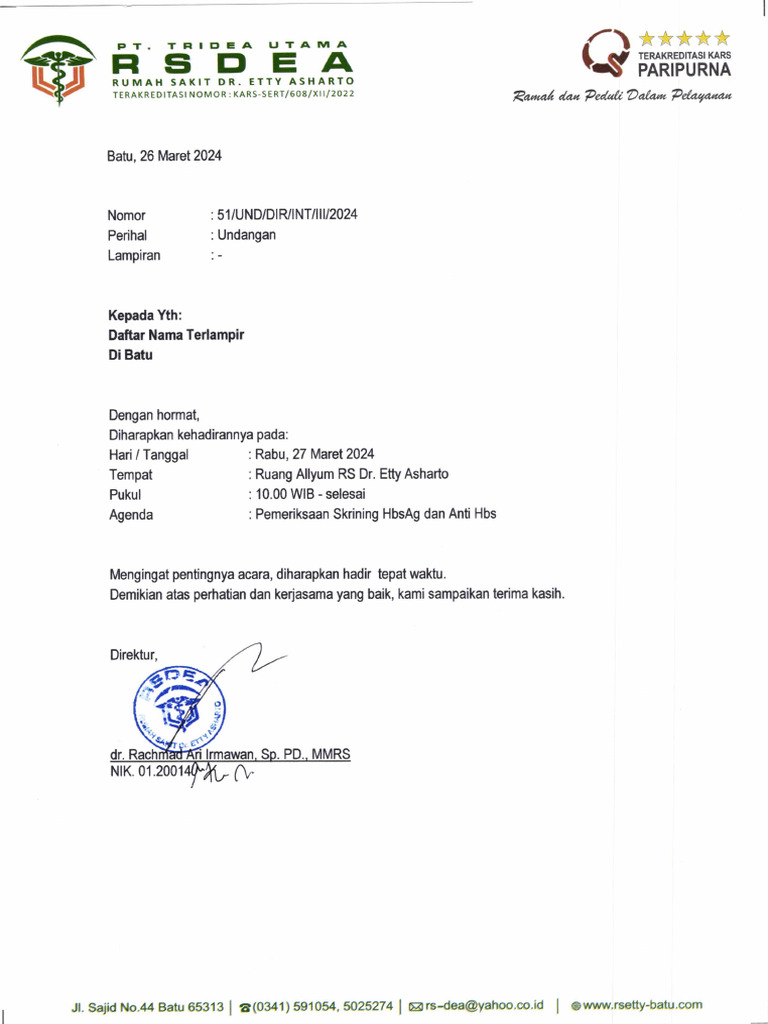 Undangan PEmeriksaan Skrining HBSAG | PDF