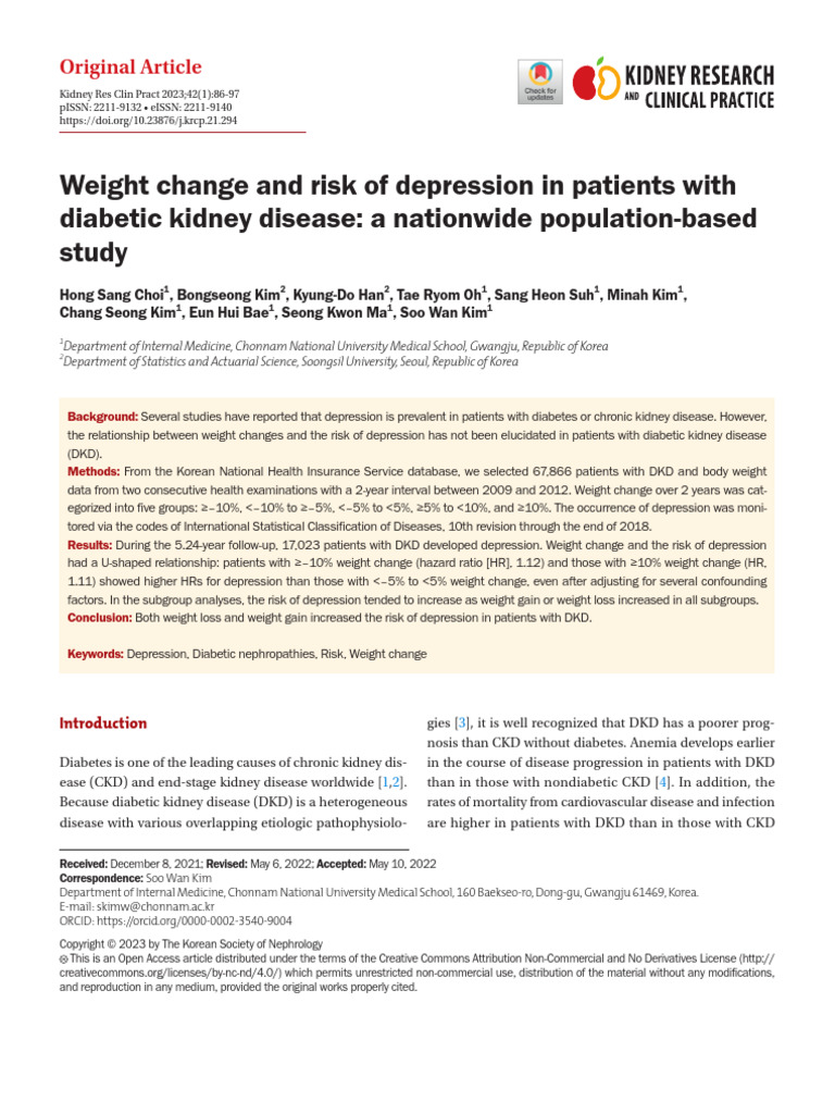 Weight Change and Risk of Depression in DKD | PDF | Body Mass Index ...