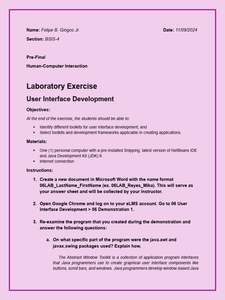 06 Laboratory Exercise 1 - ARG HCI-4 | PDF | Computer Science | Computing