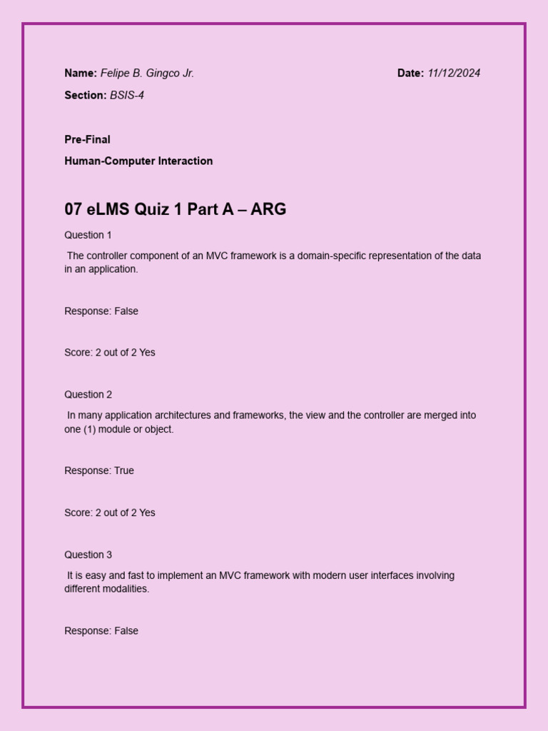 07 eLMS Quiz 1 Part A - ARG HCI-4 | PDF