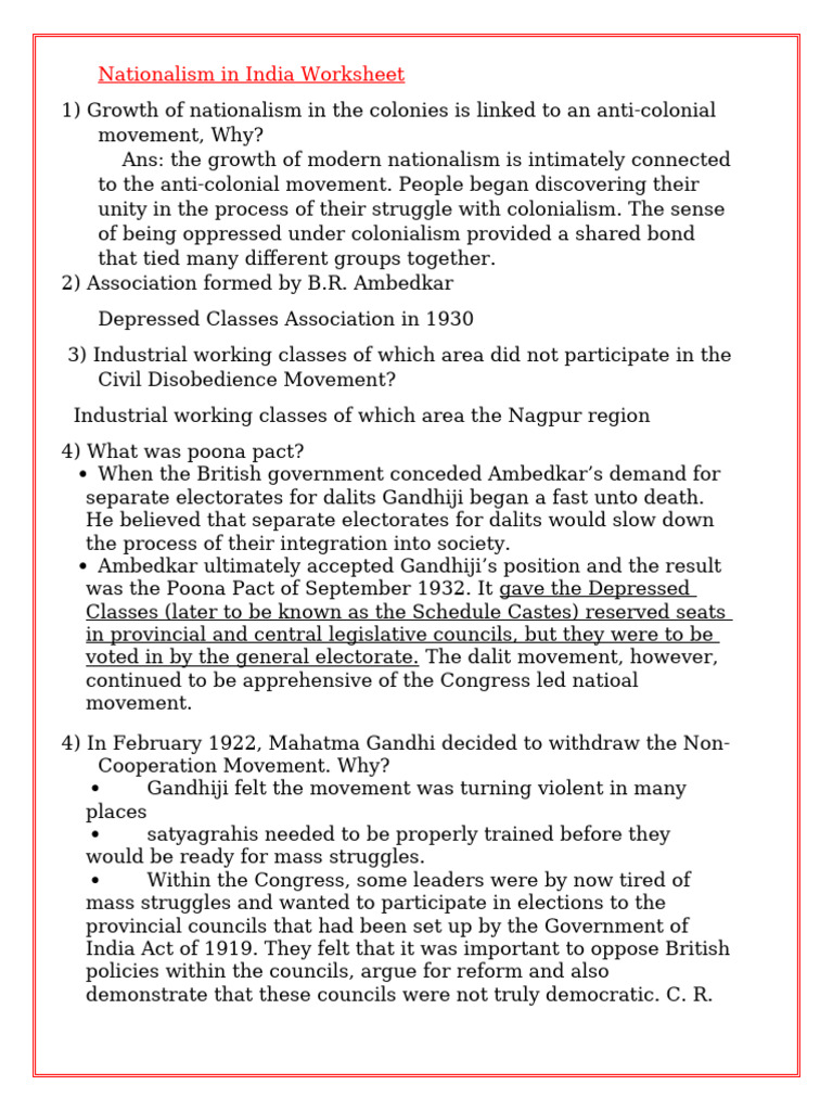 Nationalism in India Worksheet | PDF | Mahatma Gandhi | Dalit