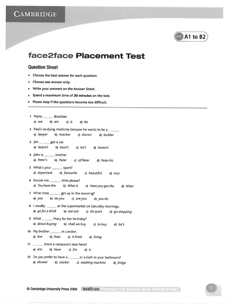 F2F English level test | PDF