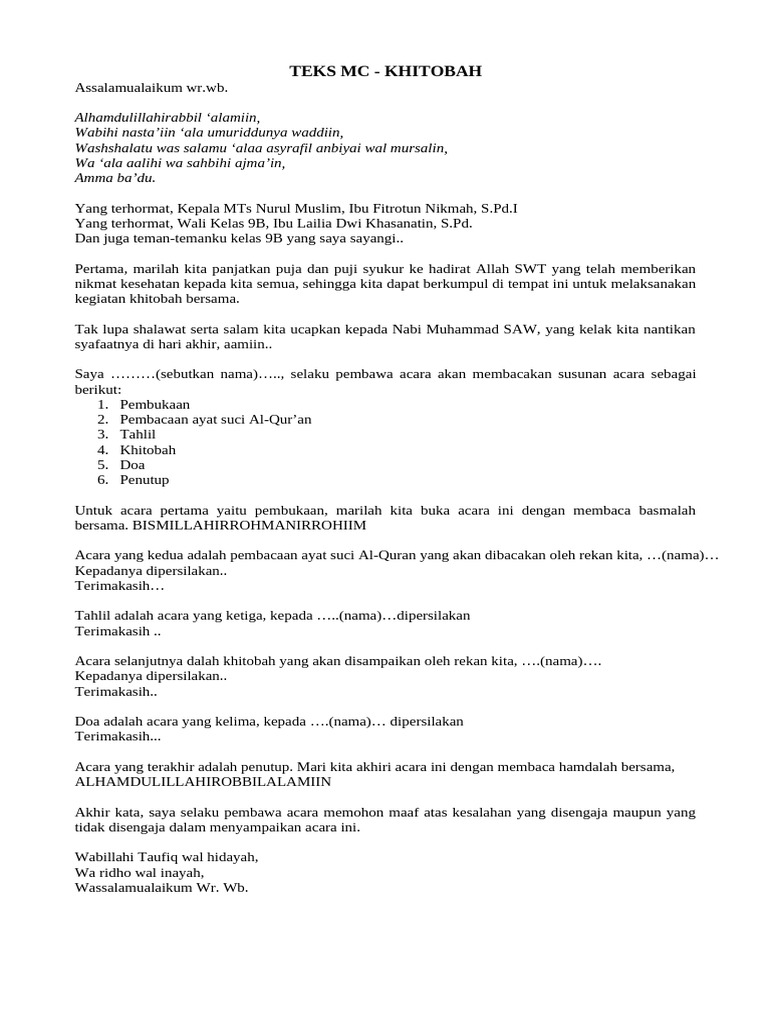 Teks MC Khitobah | PDF