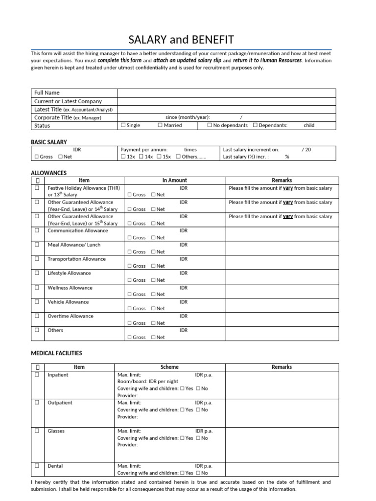Formulir - Salary and Benefit | PDF | Salary | Employment Compensation