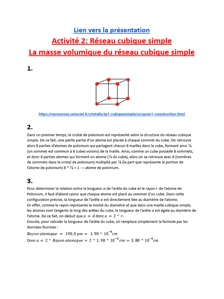 Masse Volumique du Polonium Cubique | PDF | Structure cristalline | Cristal
