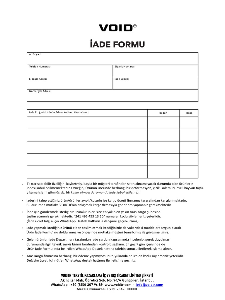 İade Formu | PDF