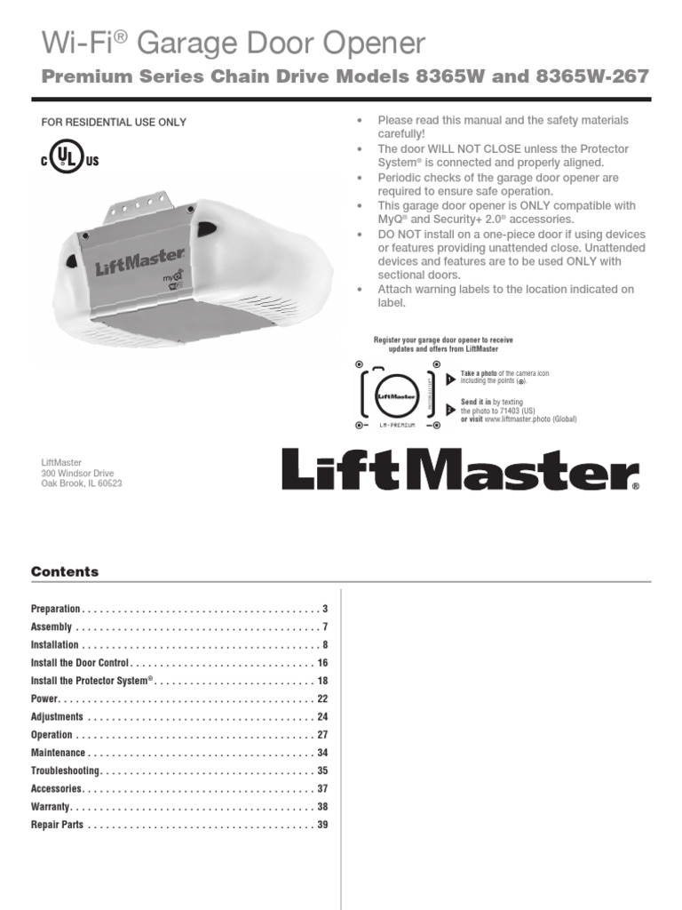 Liftmaster Garage Door Opener 8365W | PDF | Screw | Door